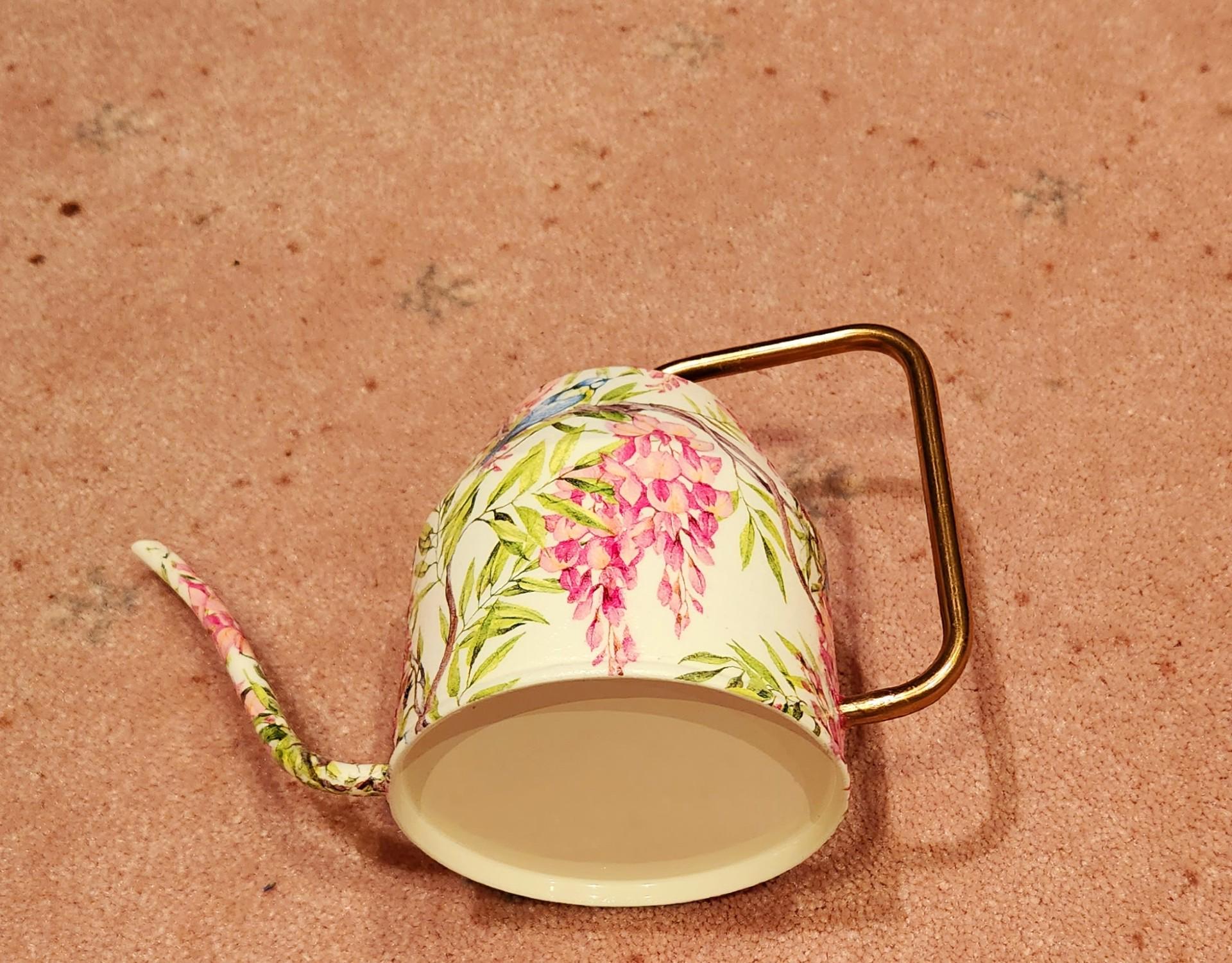 Hand Decorated Metal Watering Can With Wisteria & Bird Design Unique ...