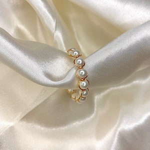 Stackable Pearl Rings, White Pearl Ring, Dainty Pearl Ring, Minimalist Style, Adjustable Ring ...