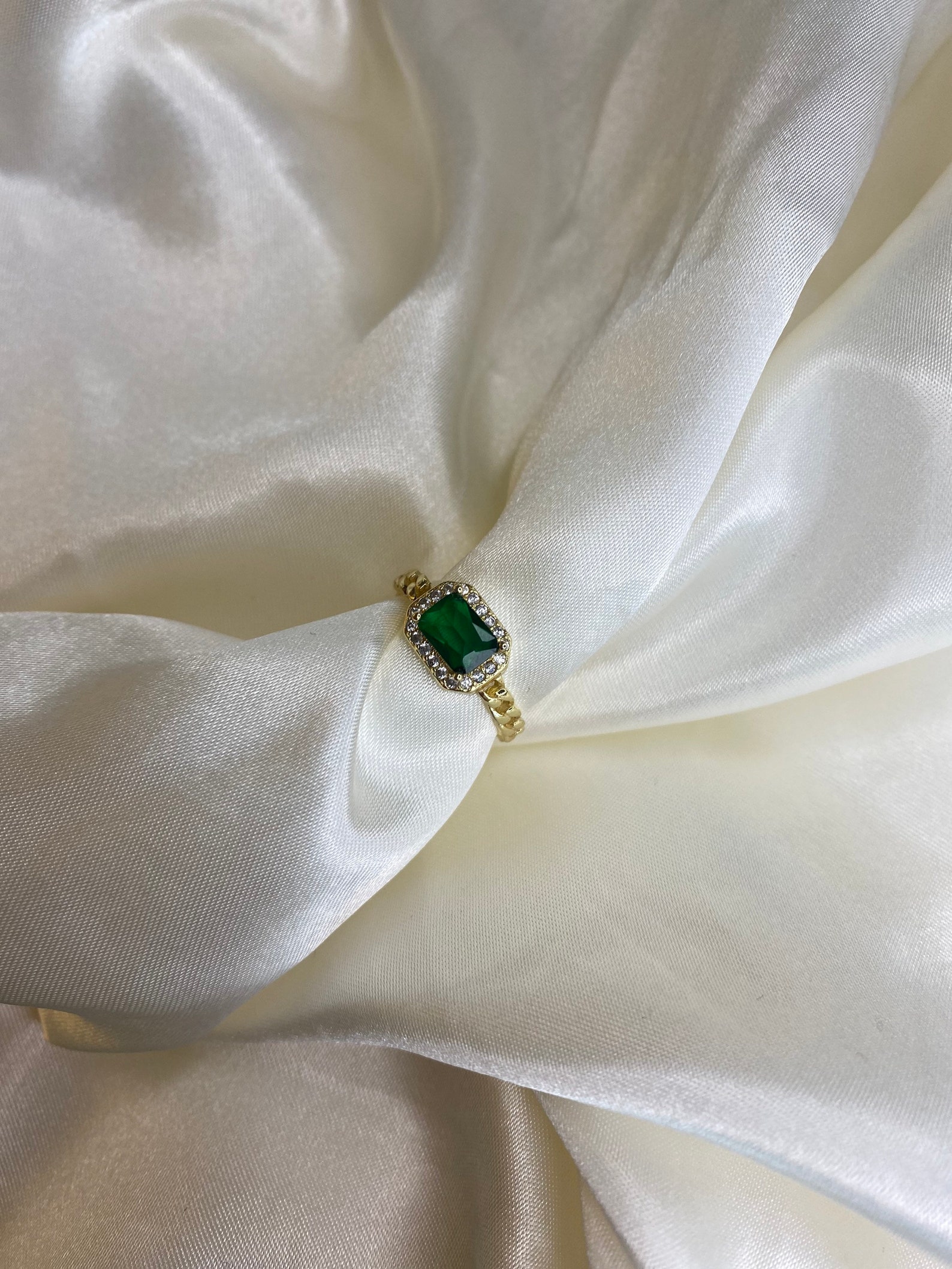 Emerald Green Adjustable Gold Ring, Stackable Rings, Gemstone Rings ...