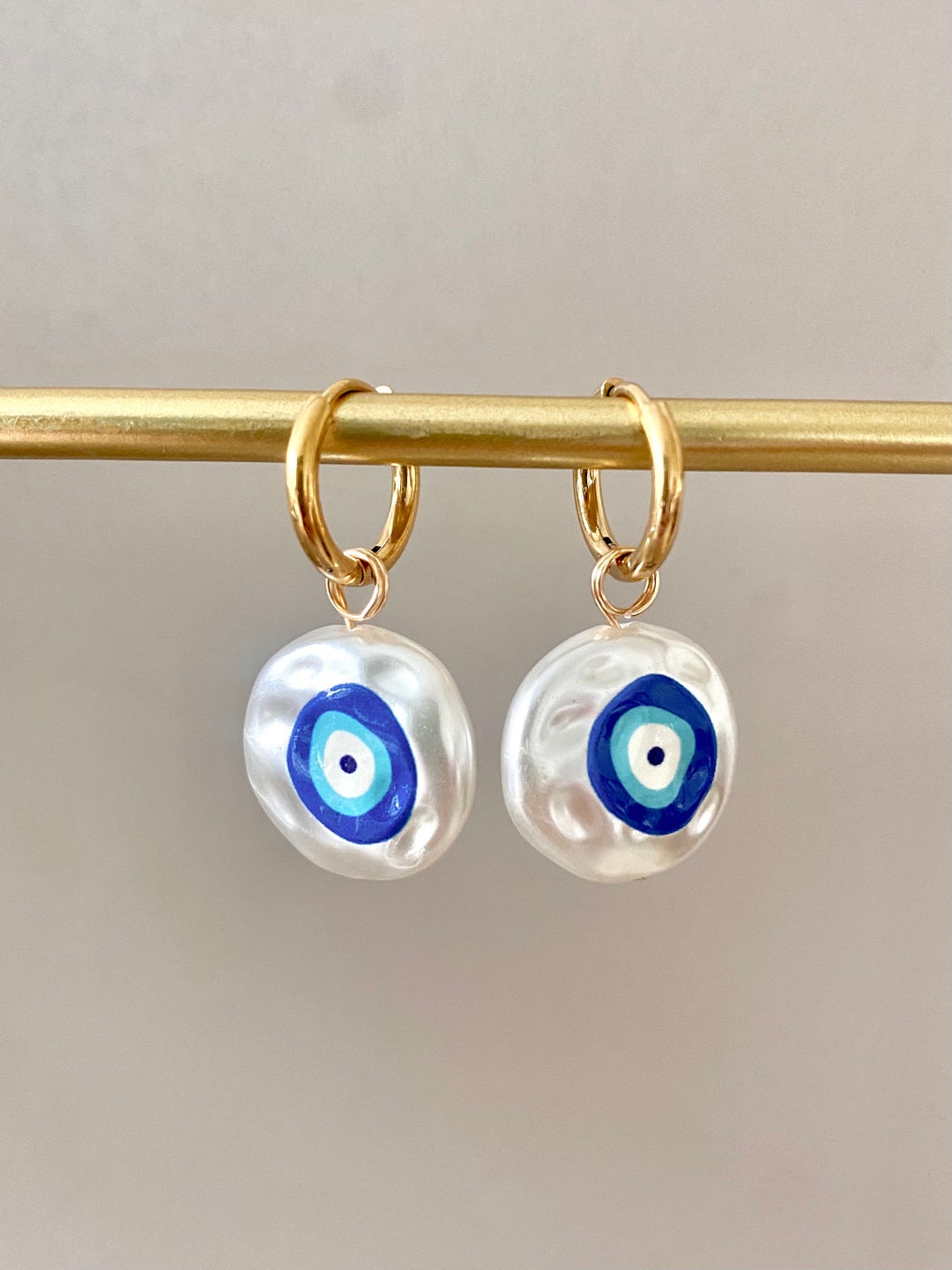 Evil Eye Pearl Earrings 3D Printed Evil Eye Hoop Earrings - Etsy