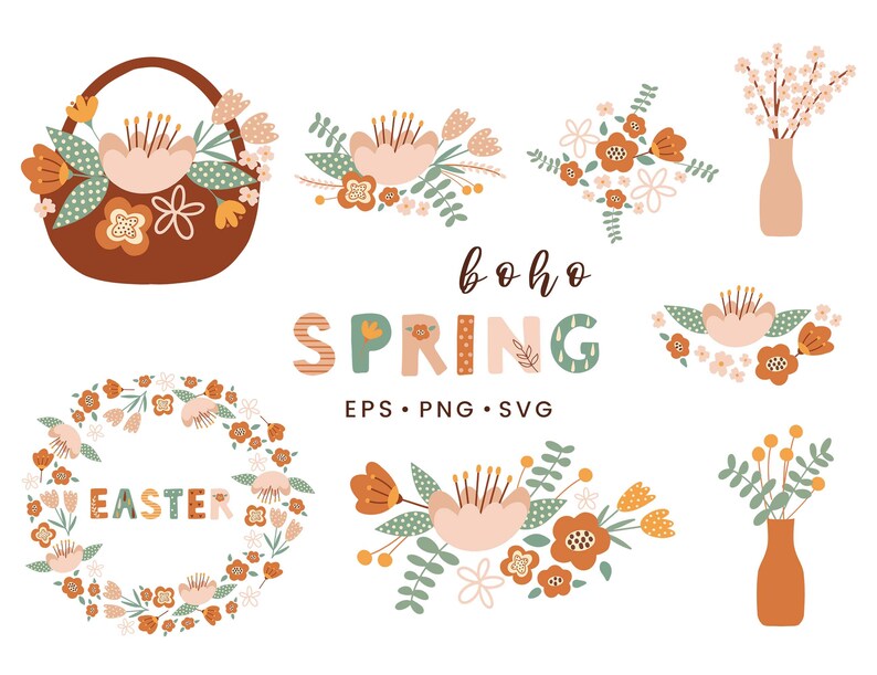 Boho Easter Clipart Bundle Easter Digital Paper Spring - Etsy