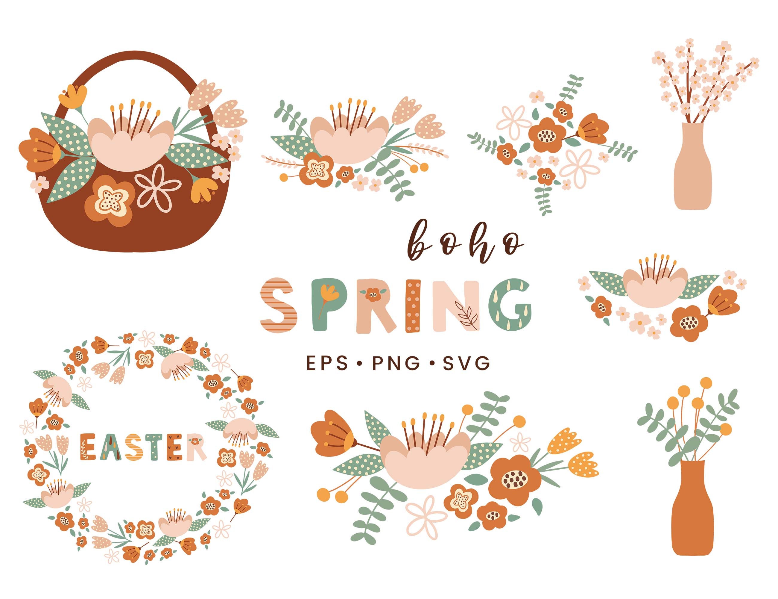 Boho Easter Clipart Bundle Easter Digital Paper Spring - Etsy