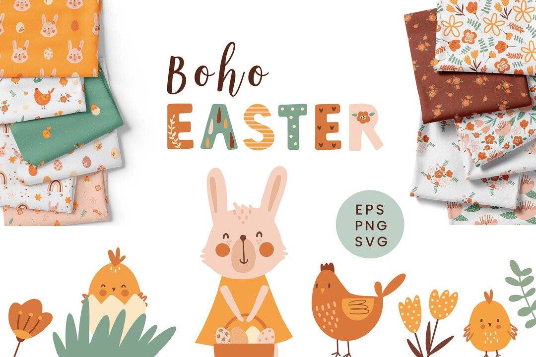 Boho Easter Clipart Bundle Easter Digital Paper Spring - Etsy