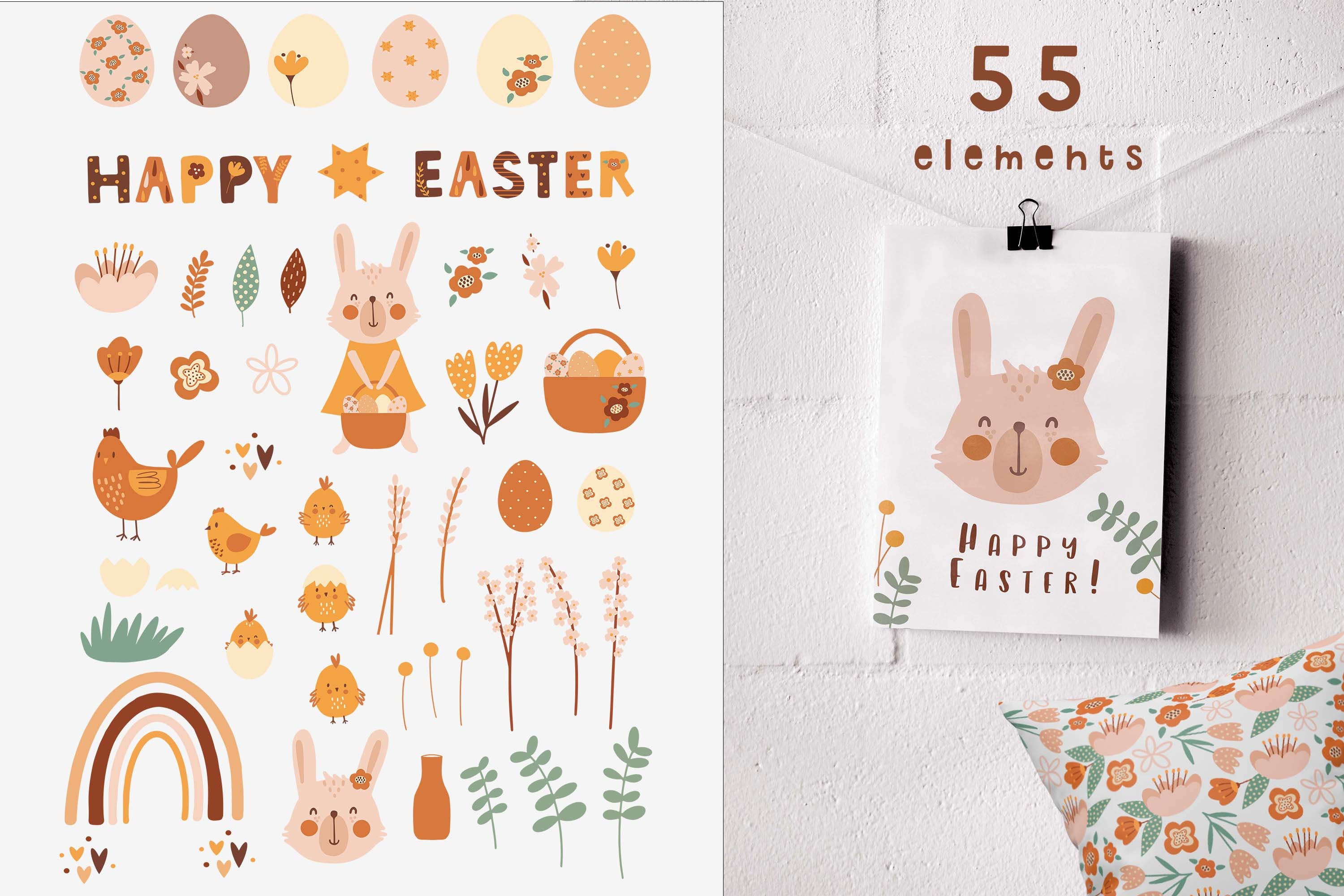 Boho Easter Clipart Bundle Easter Digital Paper Spring - Etsy