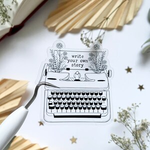 Line Art Typewriter Vinyl Sticker Black and White, CLEAR Sticker ...