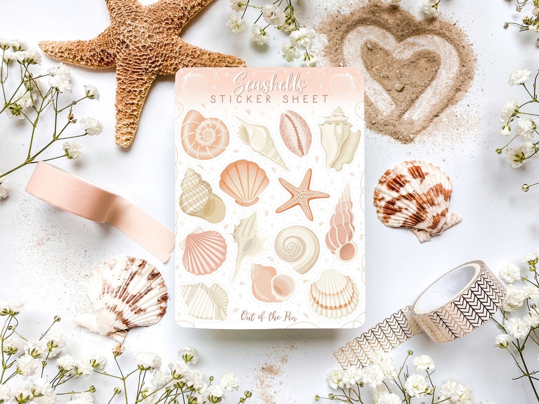 Sticker Sheet Seashells Light Pink, Journal Stickers Shells, Summer ...