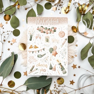 Sticker Sheet Celebration Beige & Gold, Journal Stickers New Year's Eve ...