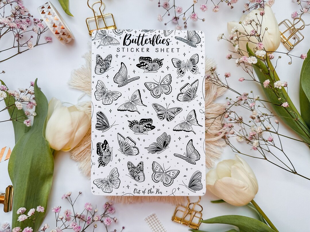 Sticker Sheet Butterflies, Lineart Sticker Butterflies, Scrapbook ...