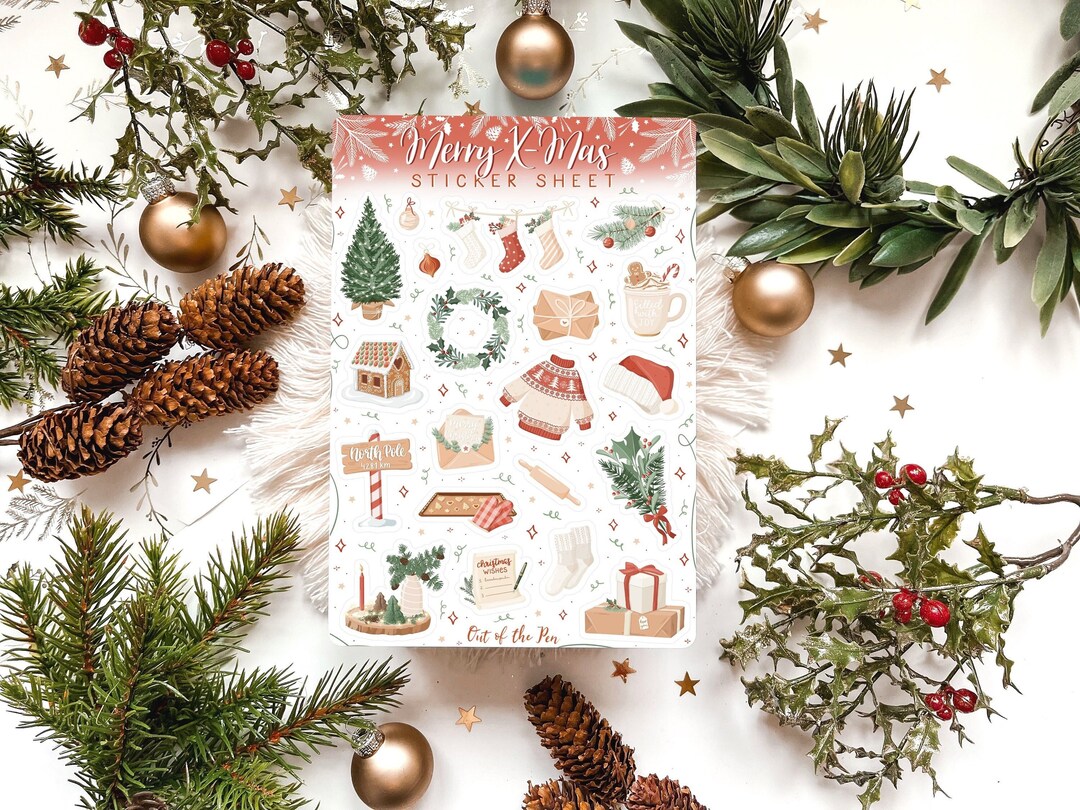 Sticker Sheet Christmas | Festive Journal Stickers, Christmas Stickers ...