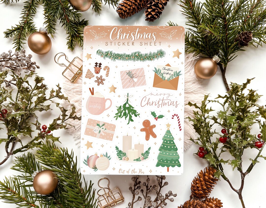Sticker Sheet Christmas | Festive Journal Stickers, Christmas Stickers ...