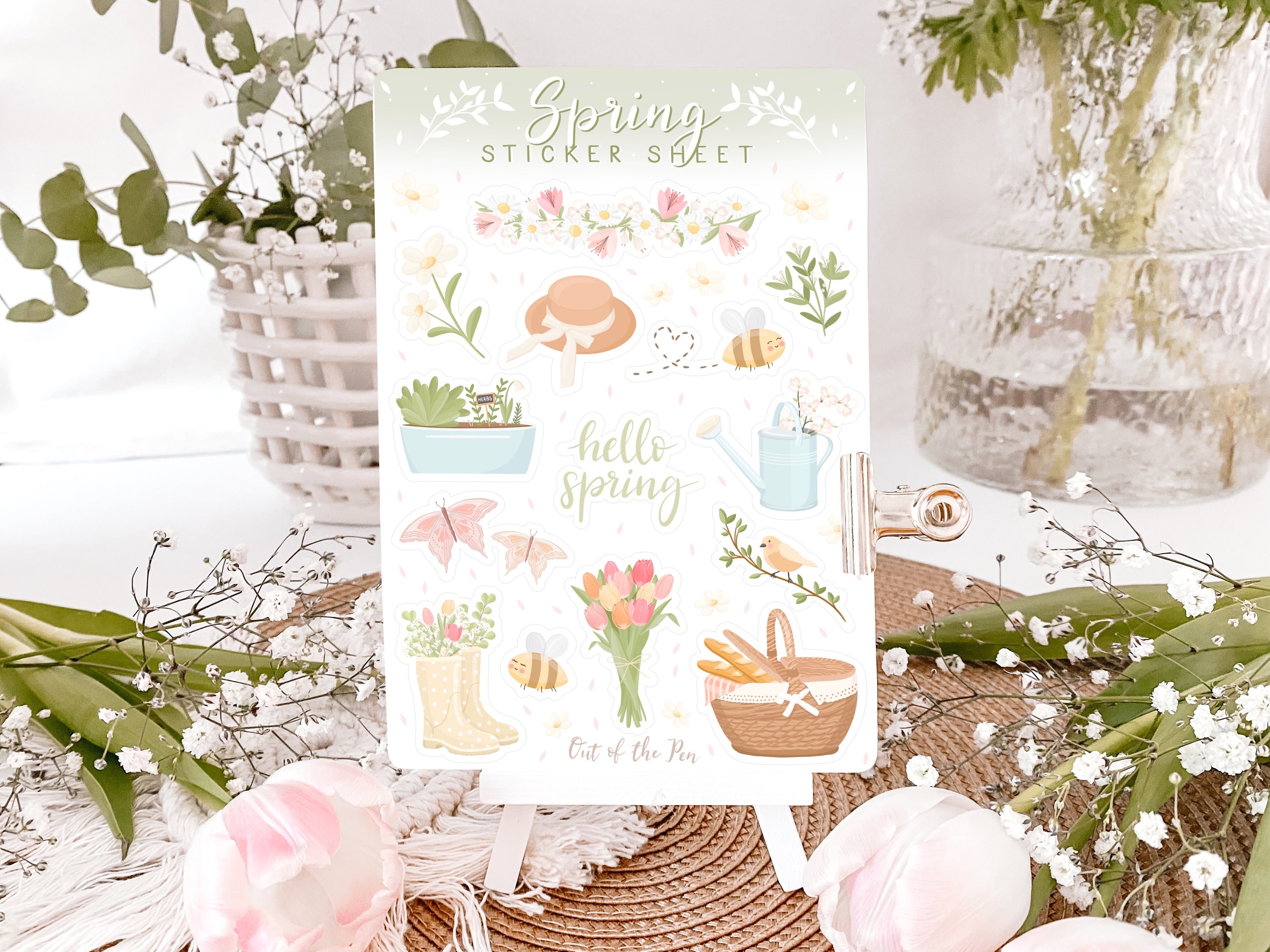 Sticker Sheet Spring, Journal Stickers Spring, Floral Calendar Stickers ...