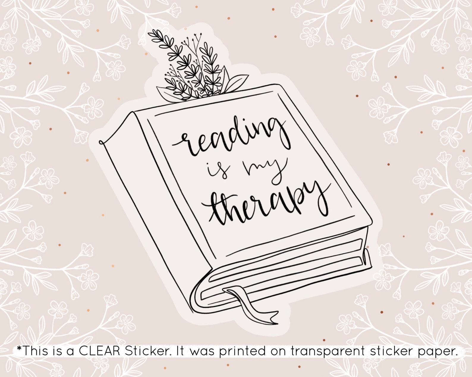 Line Art Book Vinyl Sticker Reading is My Therapy CLEAR - Etsy
