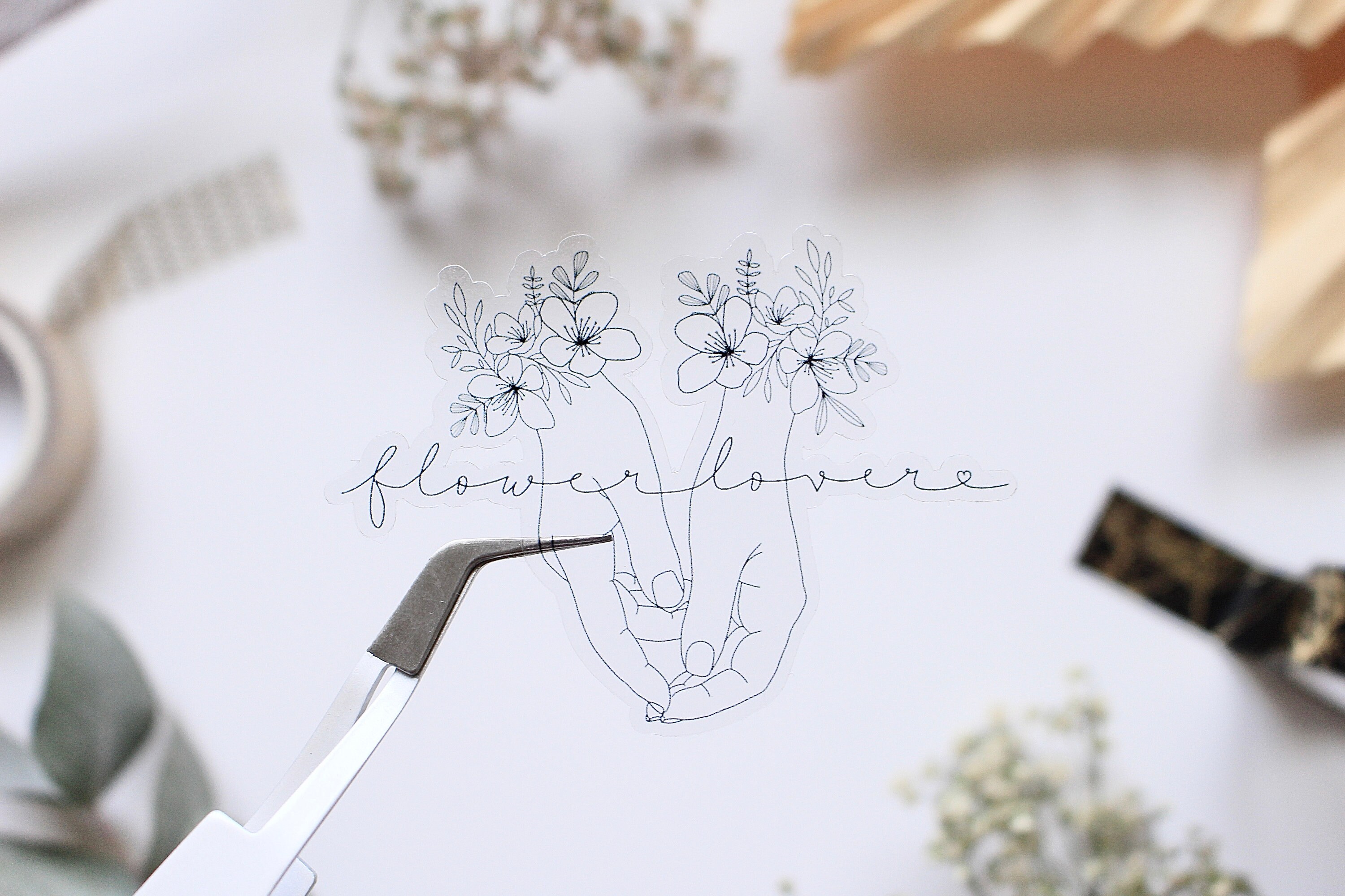 Line Art flower Lover Vinyl Sticker Black and - Etsy