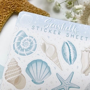 Sticker Sheet Seashells Blue, Journal Stickers Shells, Summer Stickers ...