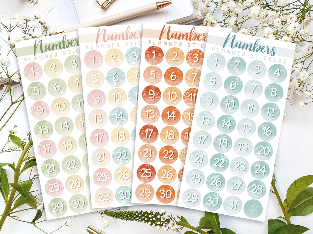 Dates Sticker Sheet Seasons Edition, Number Stickers 1 to 31, Monthly ...