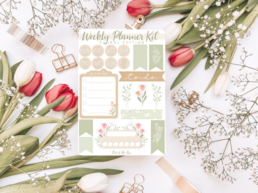 Weekly Planner Kit Floral | Flowers Weekly Spread Sticker Journal ...