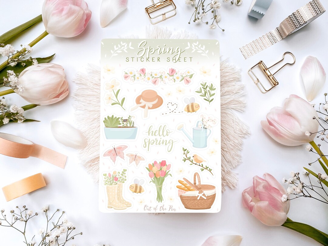 Sticker Sheet Spring, Journal Stickers Spring, Floral Calendar Stickers ...