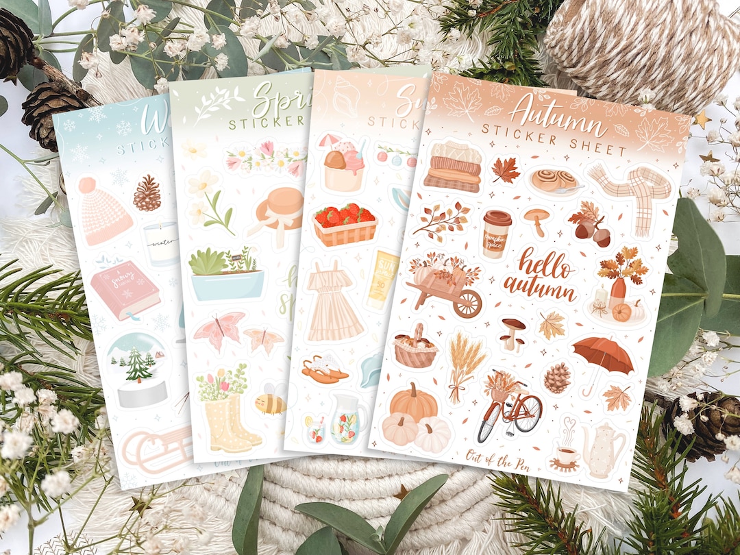Seasons Sticker Sheet Bundle, Set of 4 Seasonal Sticker Sheets ...