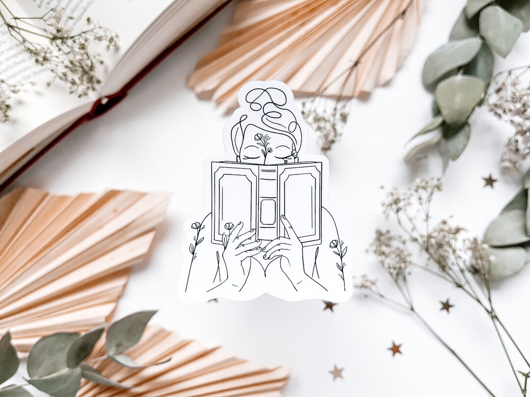 Line Art Reading Woman Vinyl Sticker Black and White, CLEAR Sticker for ...