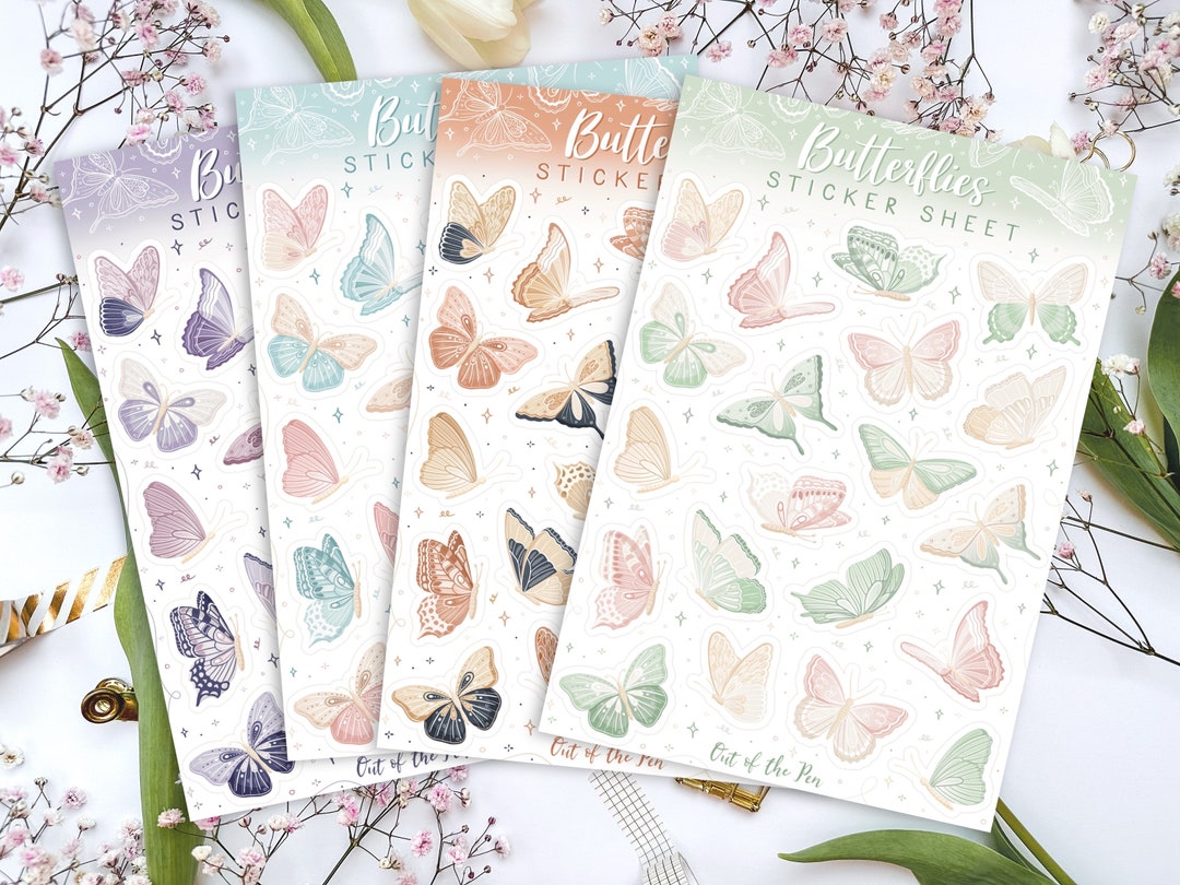 Butterflies Sticker Sheet Bundle, Set of 4 Butterfly Sticker Sheets ...