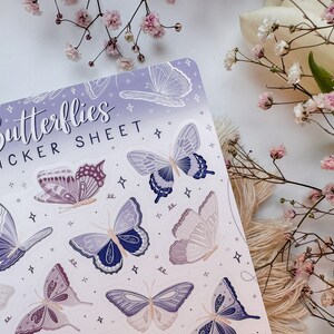 Sticker Sheet Butterflies Purple, Journal Stickers Butterflies, Spring ...