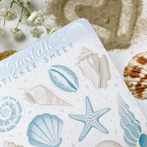 Sticker Sheet Seashells Blue, Journal Stickers Shells, Summer Stickers ...