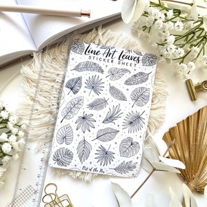 Sticker Sheet Leaves Line Art Black and White, Journal Stickers ...