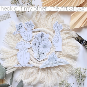 Line Art Woman Vinyl Sticker Black and White, CLEAR Sticker for Journal ...