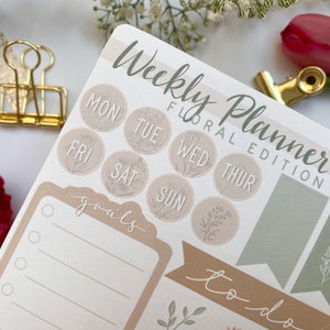 Weekly Planner Kit Floral | Flowers Weekly Spread Sticker Journal ...