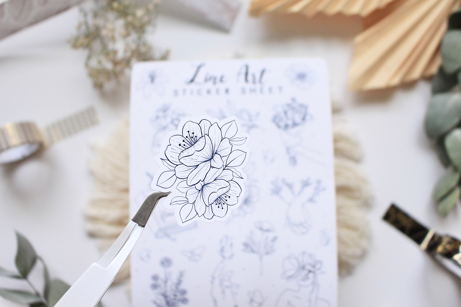 Sticker Sheet Lineart Black and White, Journal Stickers Floral ...