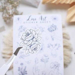 Sticker Sheet Lineart Black and White, Journal Stickers Floral ...