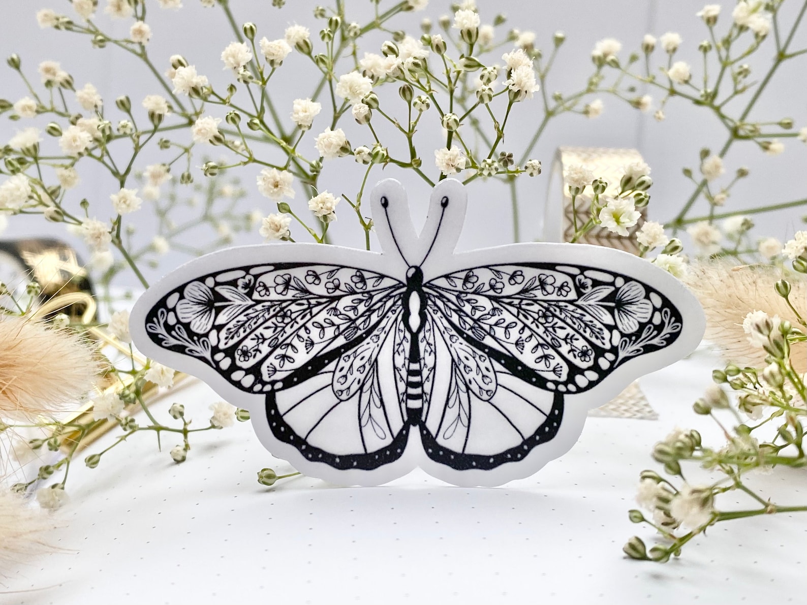 Line Art Butterfly Vinyl Sticker Black CLEAR Sticker | Etsy