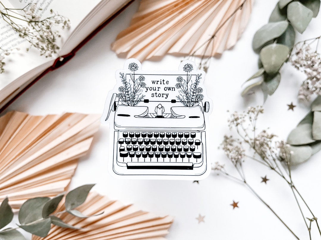 Line Art Typewriter Vinyl Sticker Black and White, CLEAR Sticker ...