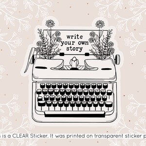 Line Art Typewriter Vinyl Sticker Black and White, CLEAR Sticker ...