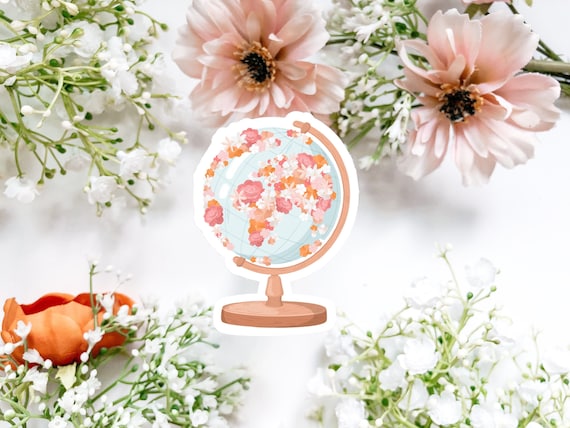 Floral Globe Vinyl Sticker Earth Sticker Sticker for Laptop - Etsy