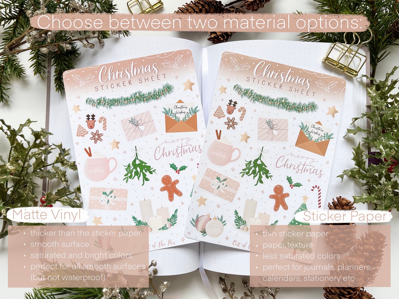 Sticker Sheet Christmas | Festive Journal Stickers, Christmas Stickers ...