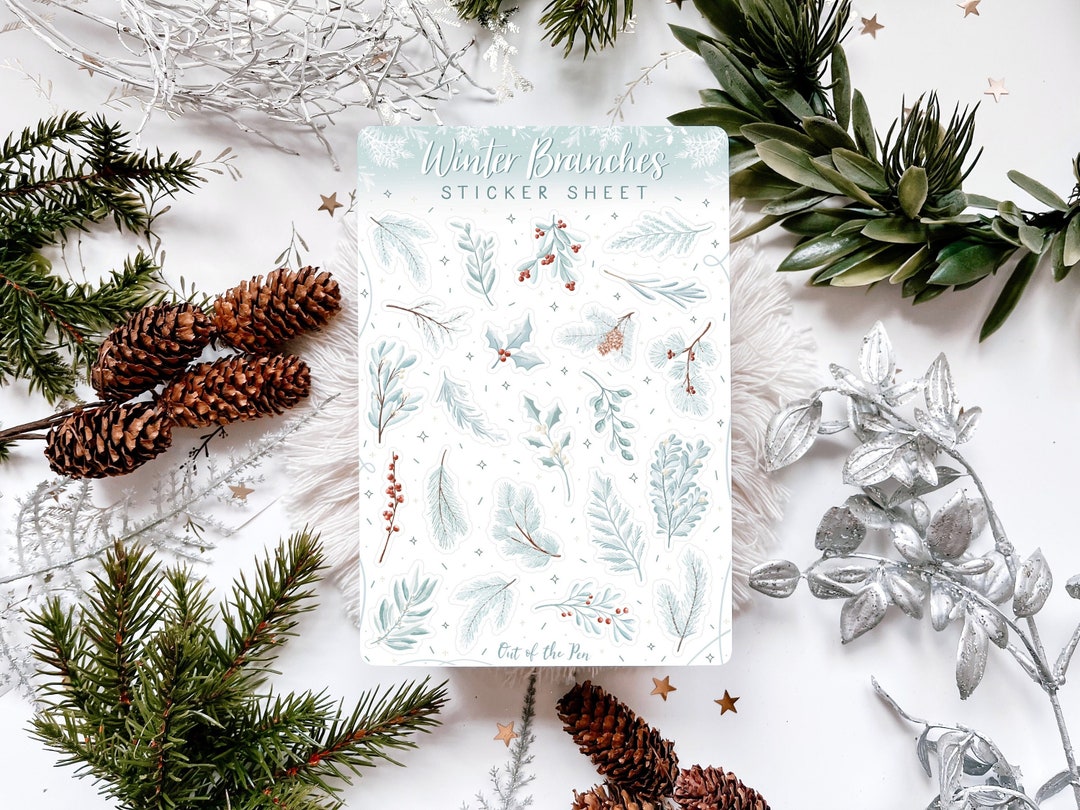 Sticker Sheet Winter Branches Blue, Journal Stickers Christmas, Winter ...