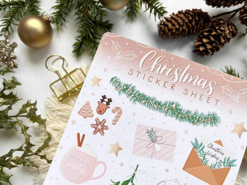 Sticker Sheet Christmas | Festive Journal Stickers, Christmas Stickers ...