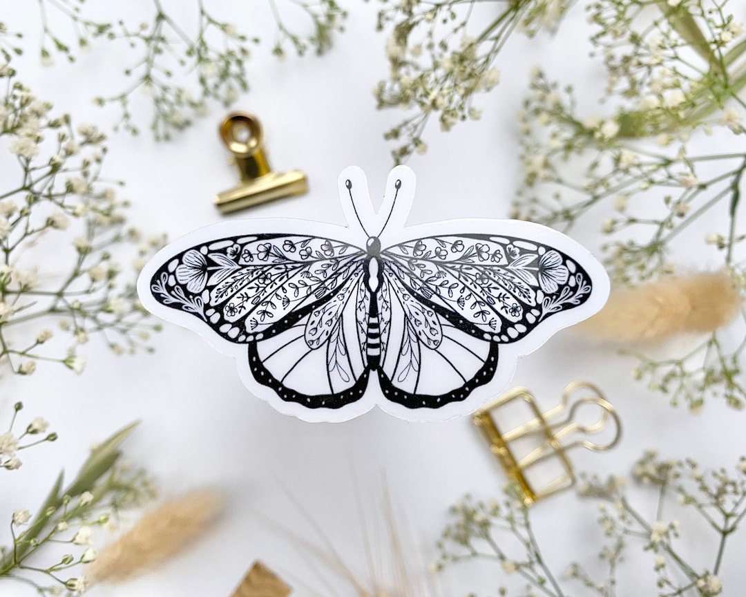 Line Art Butterfly Vinyl Sticker Black, CLEAR Sticker, Transparent ...