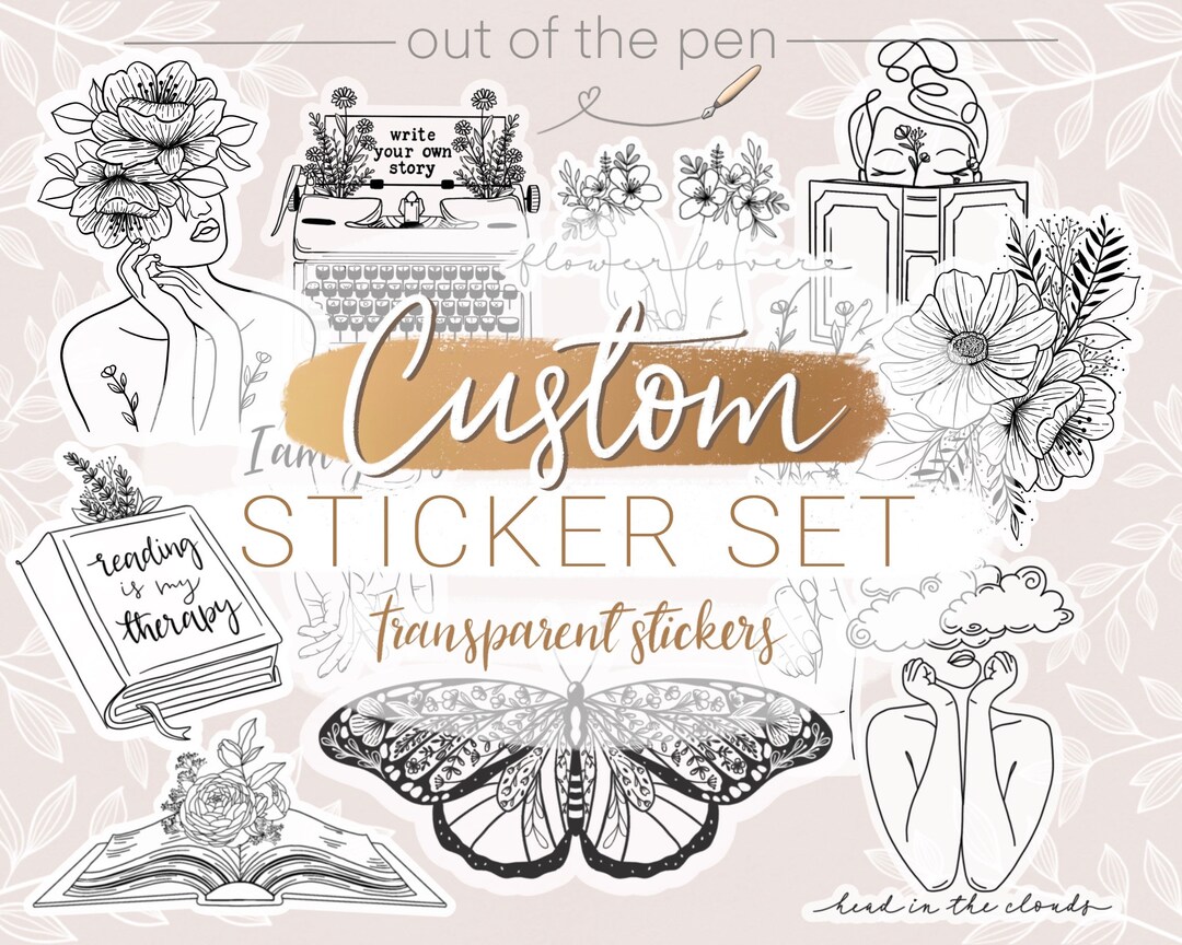 Custom Line Art Sticker Set | Clear Vinyl Stickers, Transparent ...