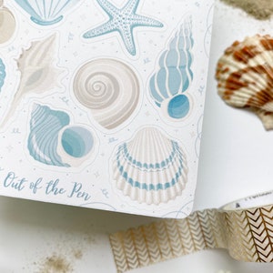 Sticker Sheet Seashells Blue, Journal Stickers Shells, Summer Stickers ...