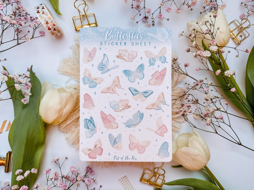 Sticker Sheet Butterflies Blue, Journal Stickers Butterflies, Spring ...