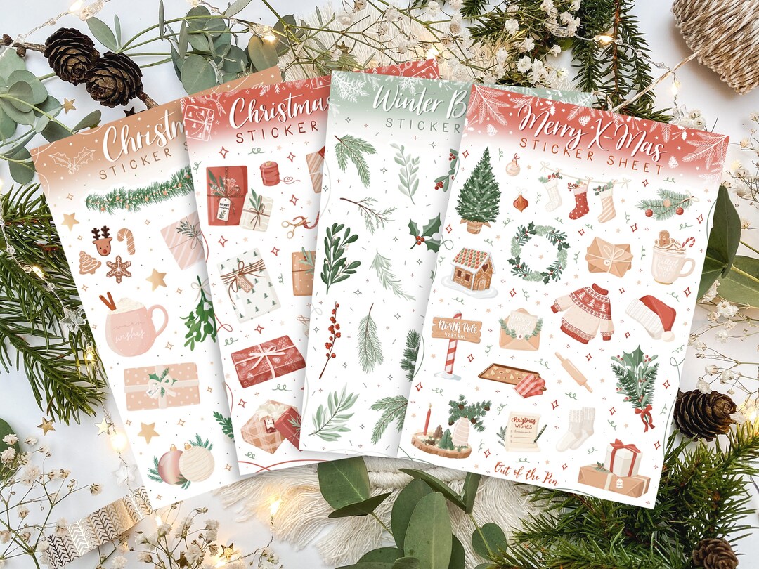 Christmas Sticker Sheet Bundle, Set of 4 Christmas Sticker Sheets ...