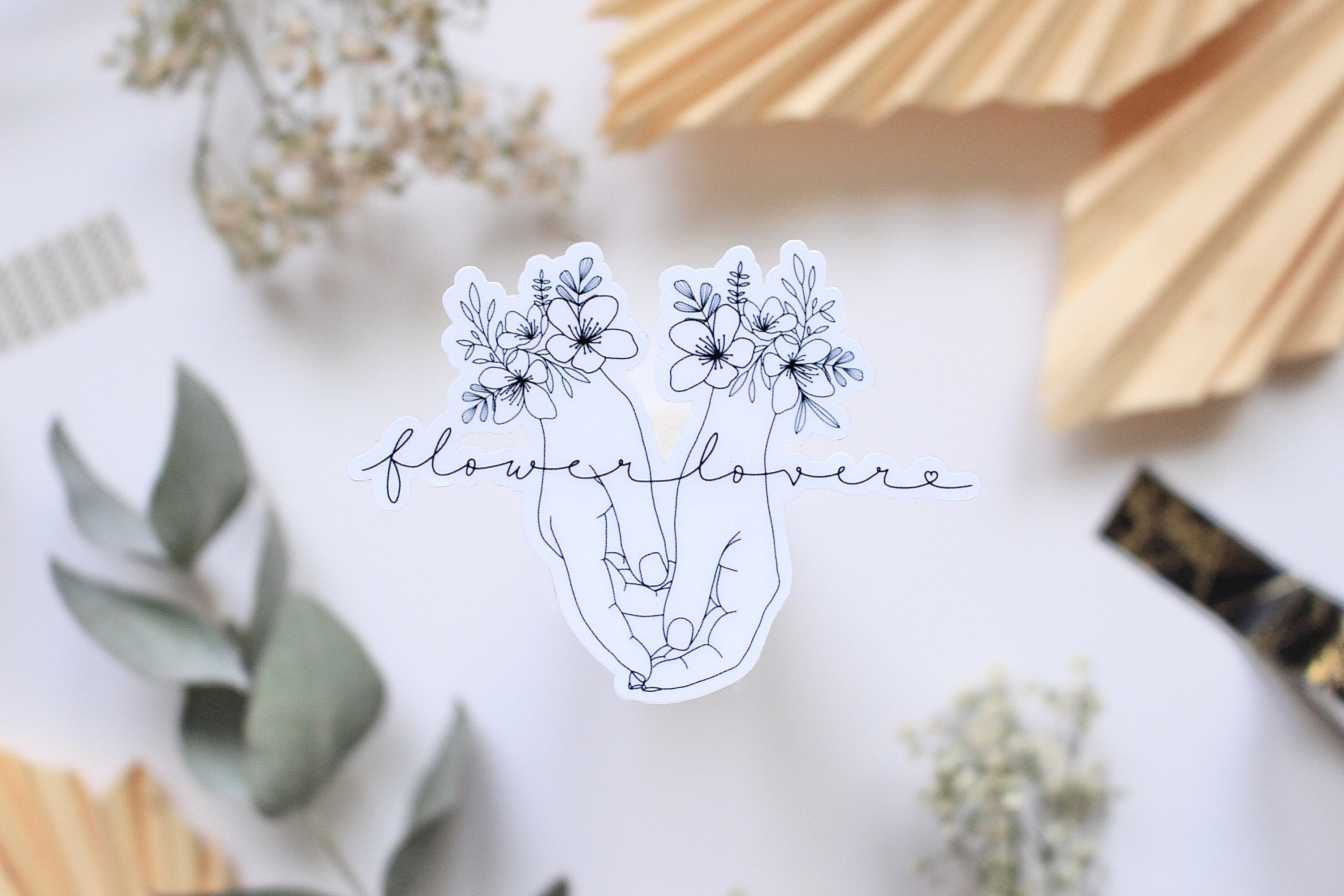 Line Art flower Lover Vinyl Sticker Black and - Etsy