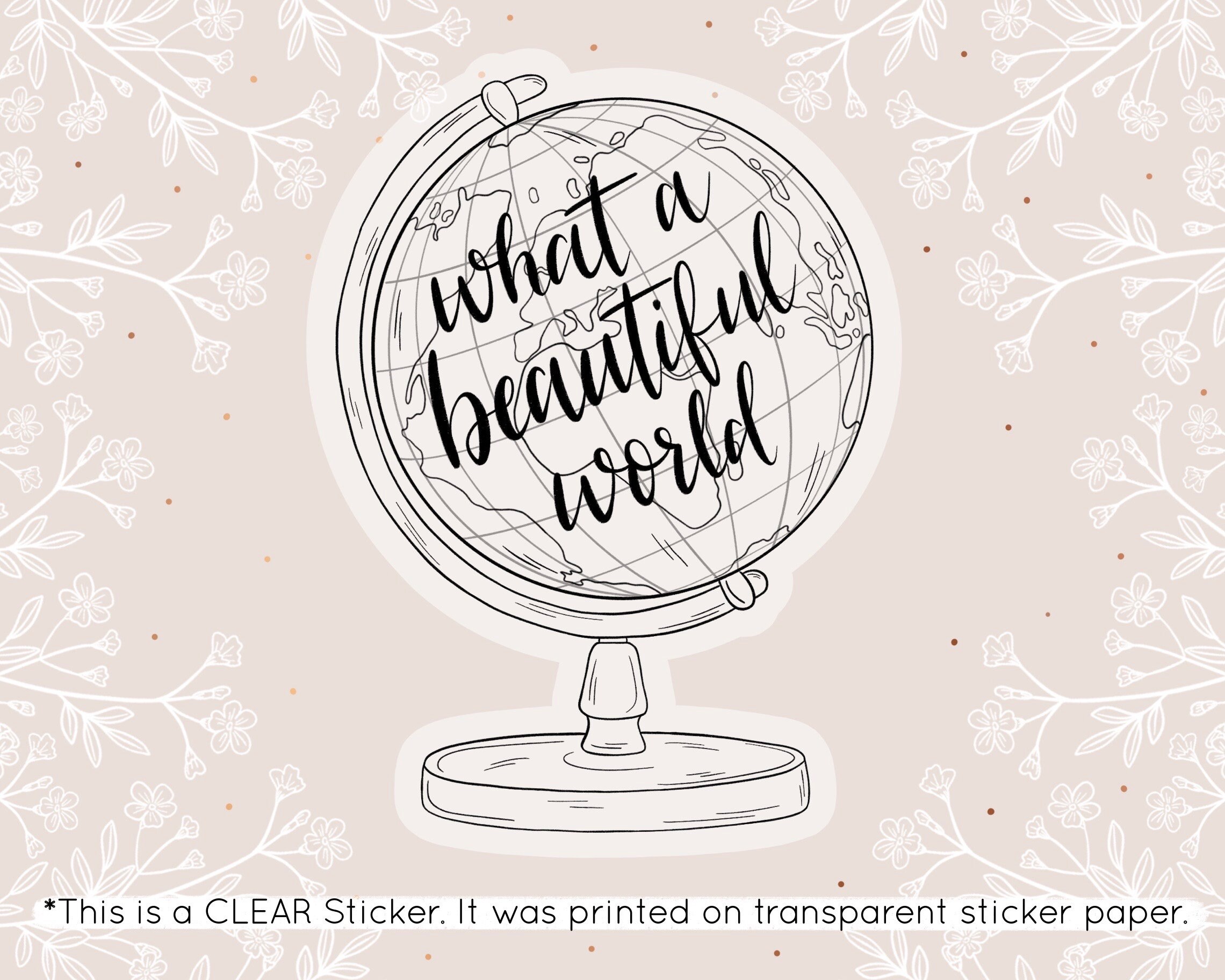 Line Art Globe Vinyl Sticker Black, CLEAR Sticker, Transparent Sticker ...