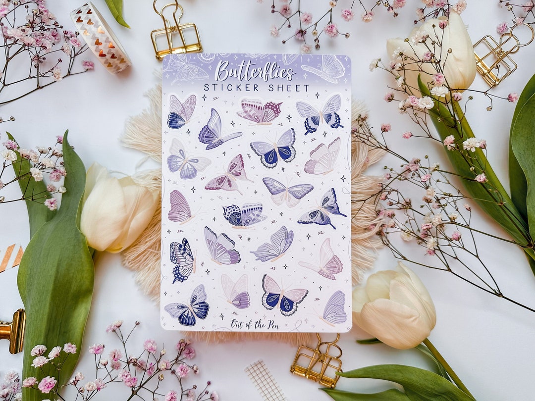 Sticker Sheet Butterflies Purple, Journal Stickers Butterflies, Spring ...
