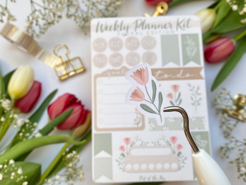 Weekly Planner Kit Floral | Flowers Weekly Spread Sticker Journal ...