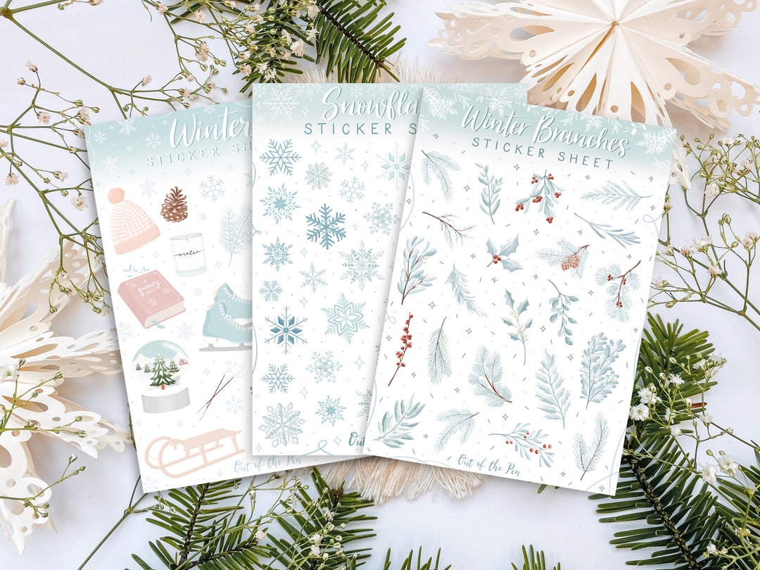 Winter Sticker Sheet Bundle, Set of 3 Winter Sticker Sheets, Journaling ...
