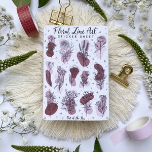 Sticker Sheet Floral Lineart, Abstract Shapes Stickers, Floral ...