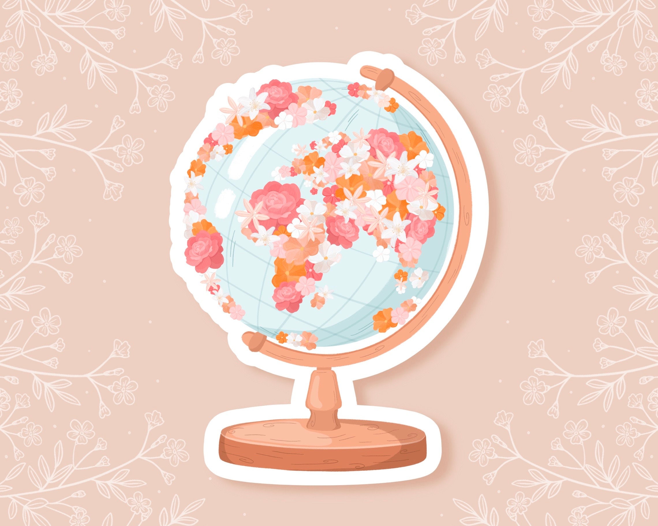 Floral Globe Vinyl Sticker, Earth Sticker, Sticker for Laptop ...